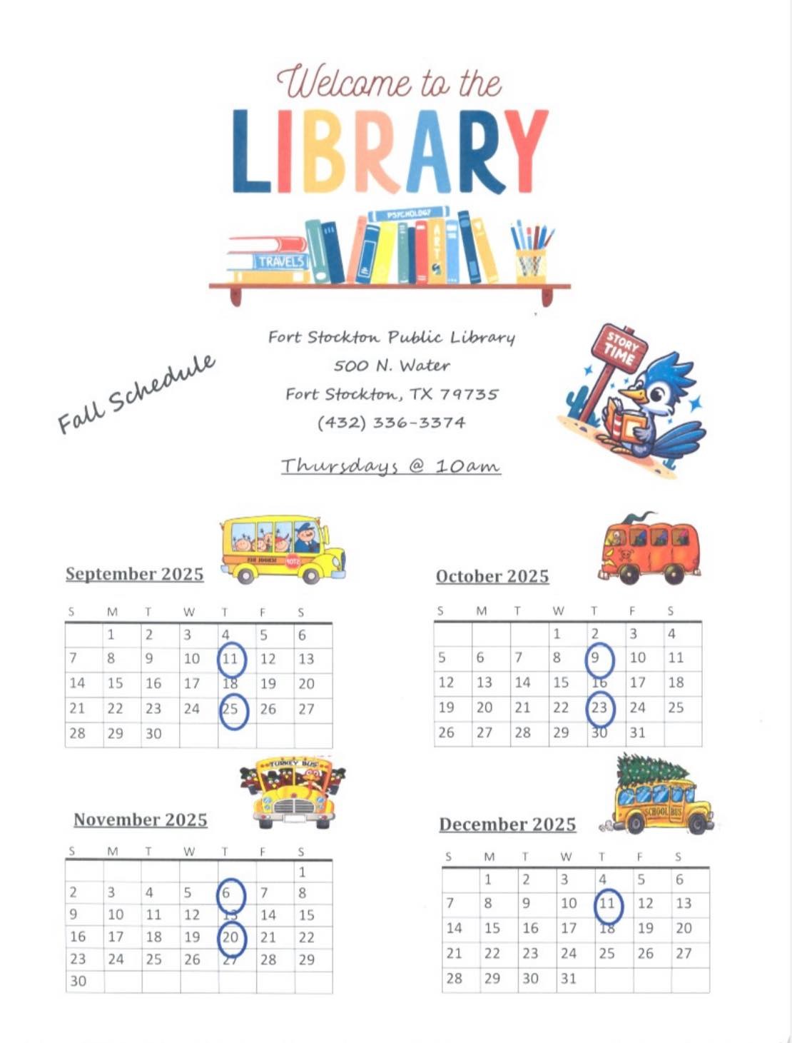 Fall Storytime Schedule 2025 — Fort Stockton Public Library